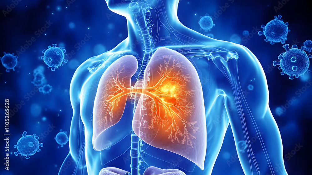 3D Medical Illustration: Human Lungs with Viral Infection, Showing ...