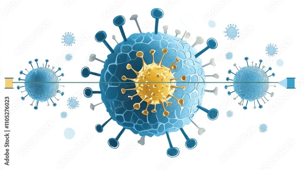 Microscopic view of viruses replicating and spreading. A detailed ...