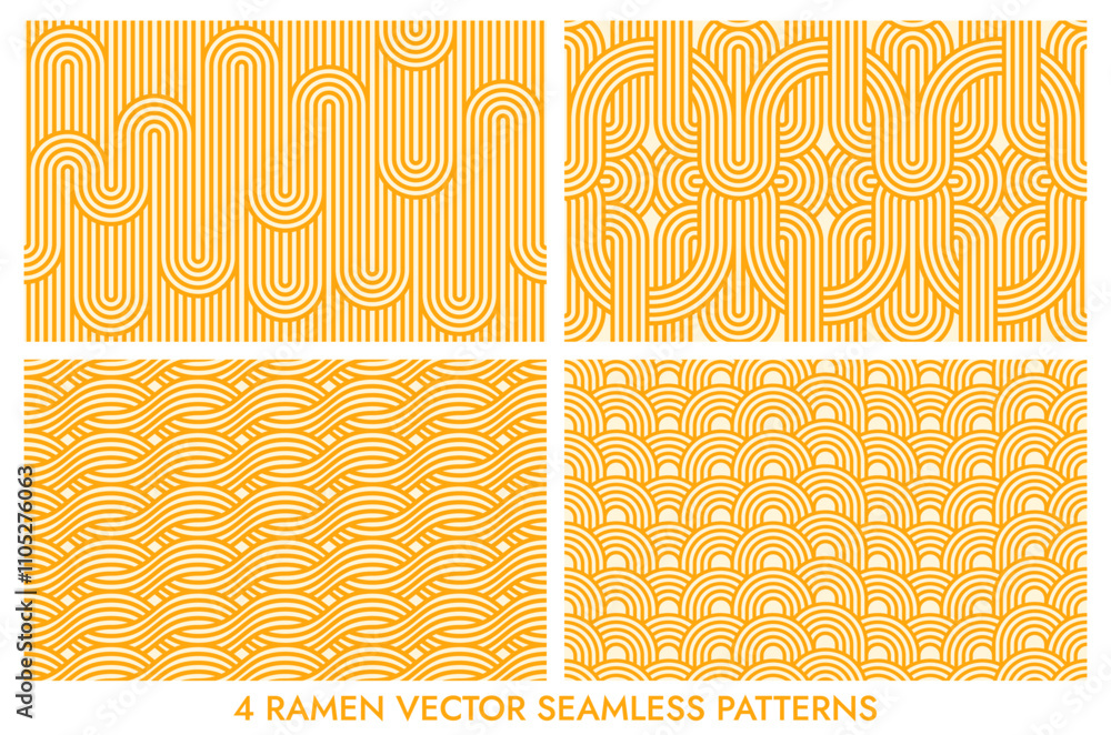 Ramen noodles pasta seamless patterns. Asian cuisine food vector ...