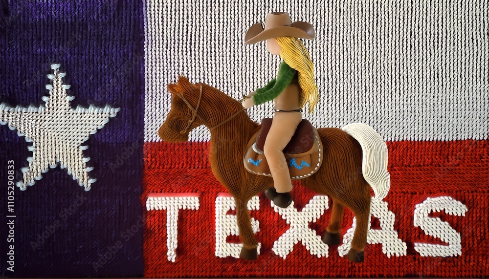 Sheriff riding brown horse with cowboy hat in front of Texas flag ...