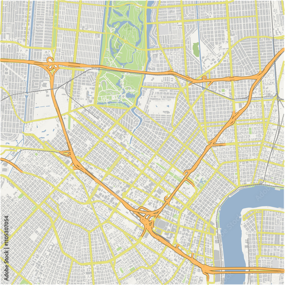 Map of New Orleans Center in Louisiana in a normal road map style ...