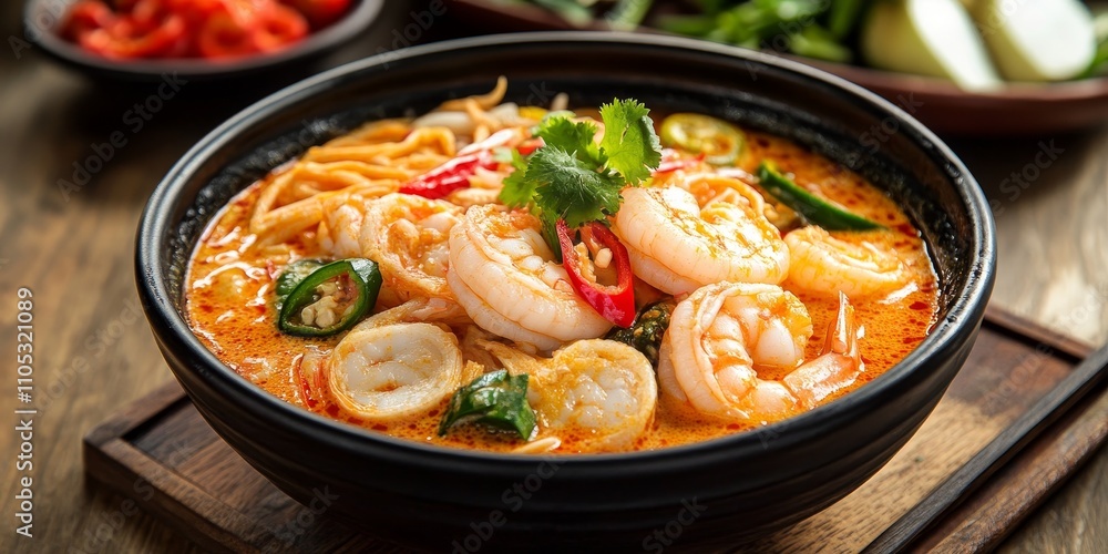 Stockfotot Spicy mala Xiang guo laksa curry showcases a delightful ...