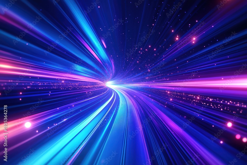 Abstract tech background with speed lines of bright blue, purple colors ...