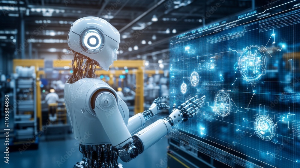 3d rendering of leader human robot portraits with robotics army ...