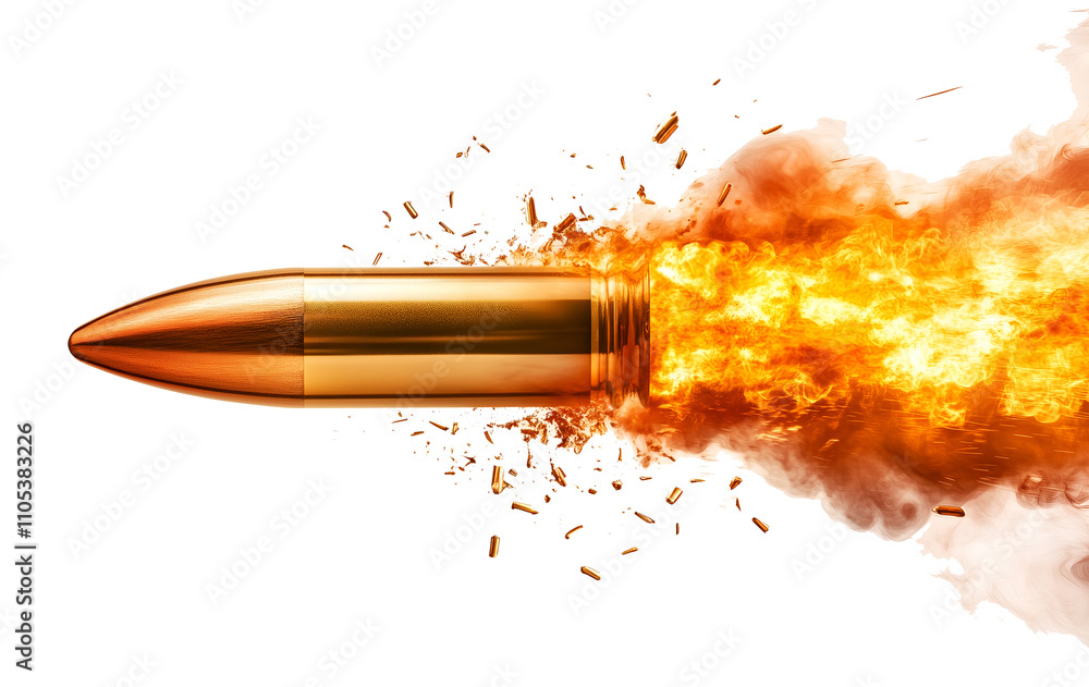 Fiery Bullet in Motion with Explosive Sparks and Dynamic Energy, cutout ...