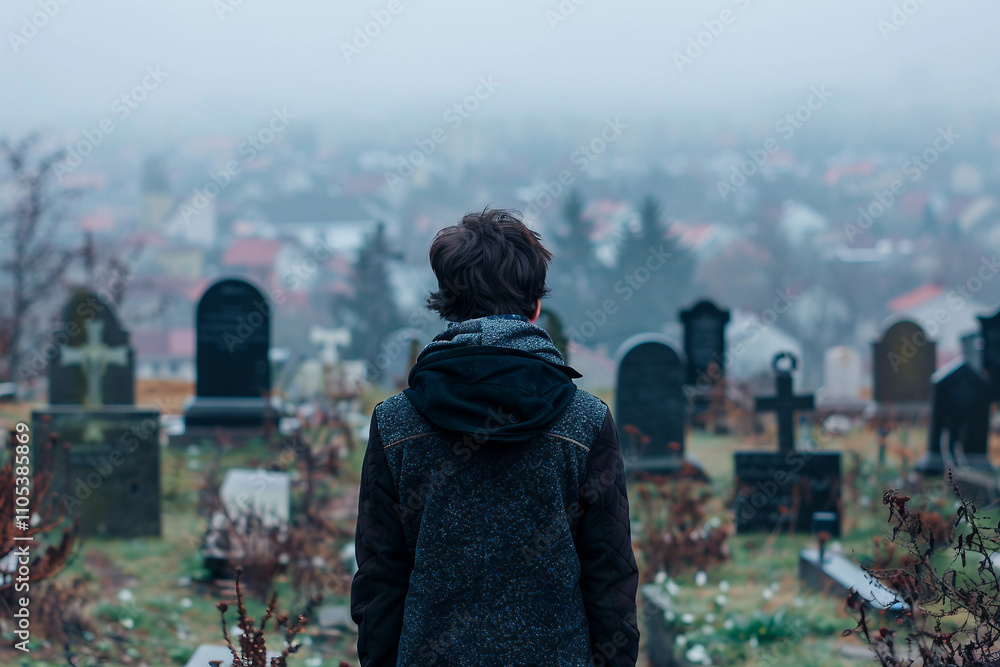 Grieving man at funeral ceremony emotional mourning scene generative AI ...