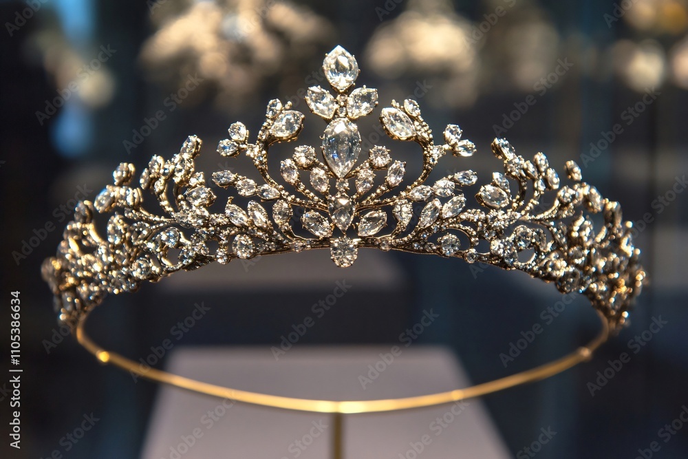 Beautiful diamond tiara with intricate crystal details displayed on a ...