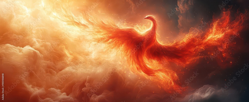 dynamic photo collage capturing a majestic phoenix in vibrant red and ...