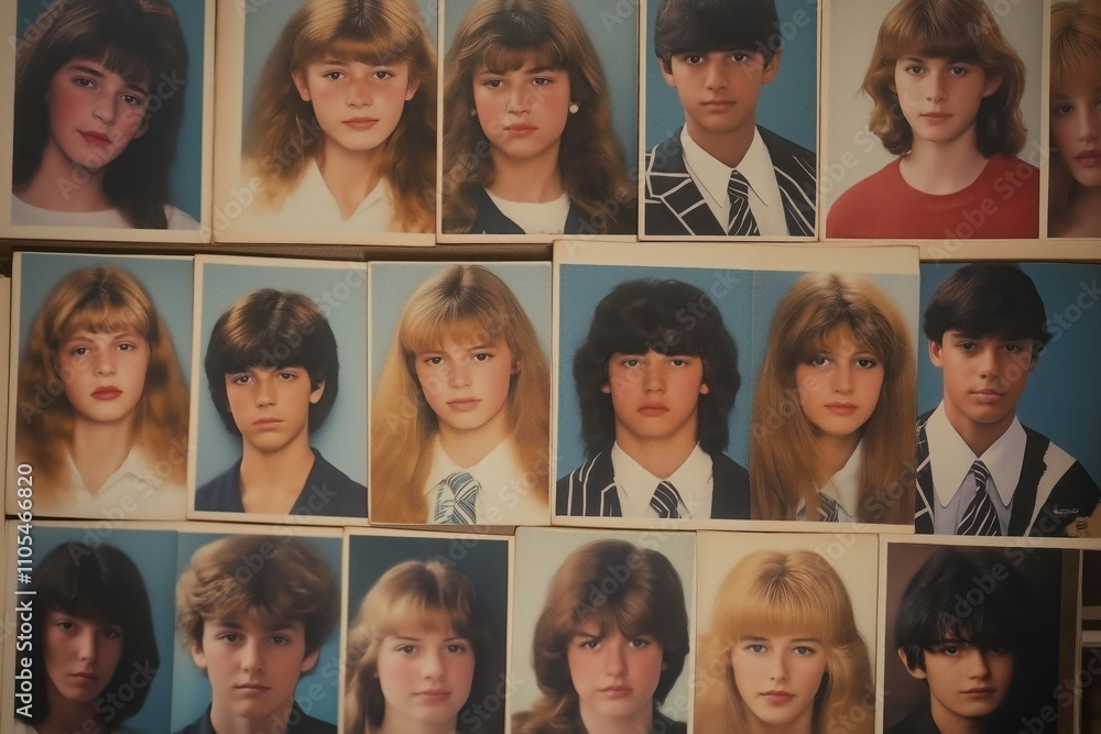 High school students portraits from 1980s yearbook. Formal poses show ...