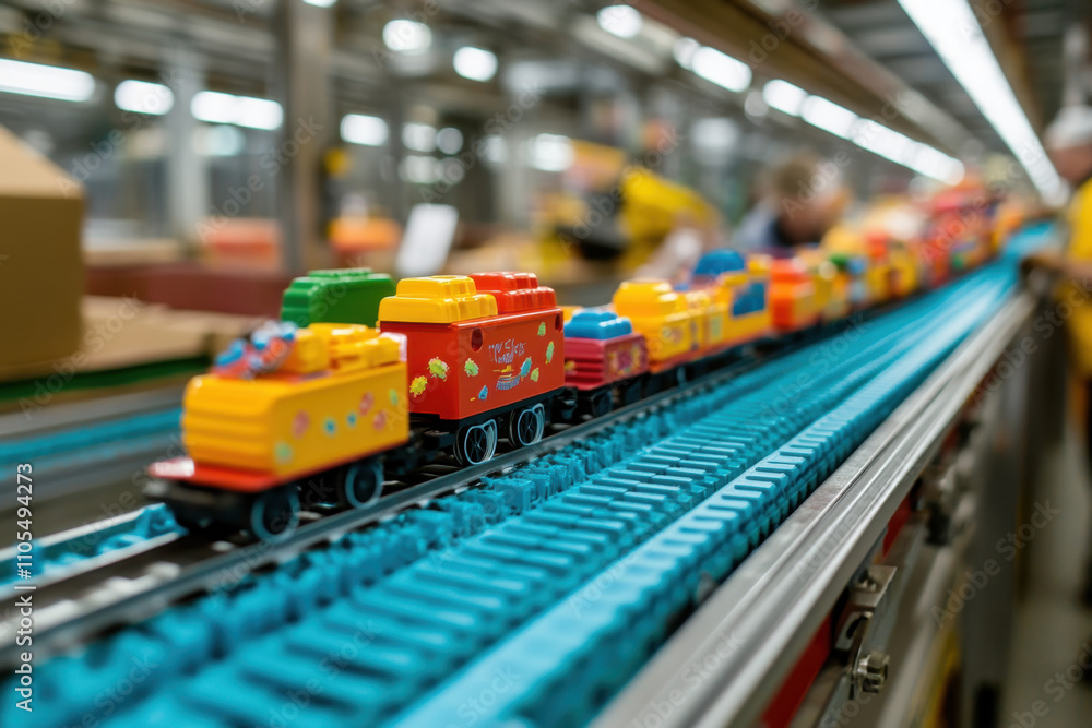 Toy factory, A vibrant assembly line showcases colorful toy trains ...