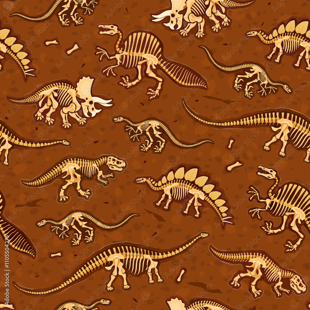 Dinosaur fossils seamless pattern. Vector tile, wallpaper or textile ...