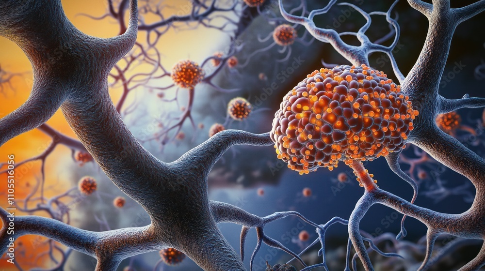 Illustration of brain cells, central nervous system. Complex nerve ...