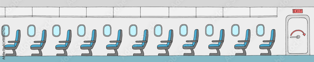Aircraft interior graphic color long sketch illustration vector Stock ...