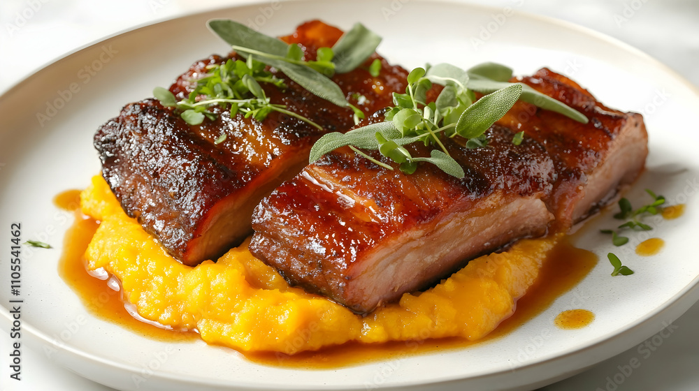 Slow-Cooked Heritage Breed Berkshire Pork Belly with Apple-Cider ...