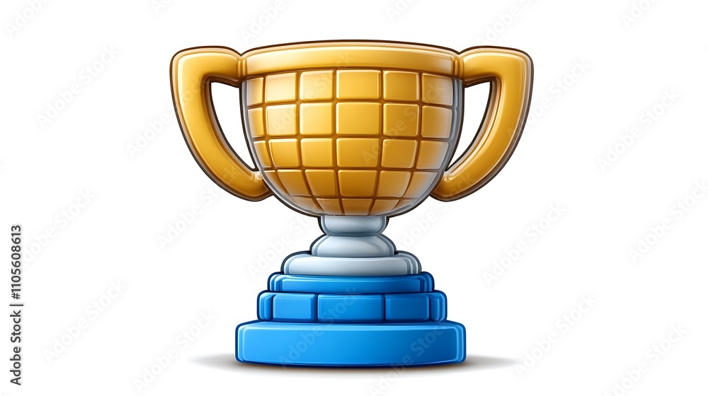 A clip art of a golden trophy with a ribbon tied to the base on a white ...