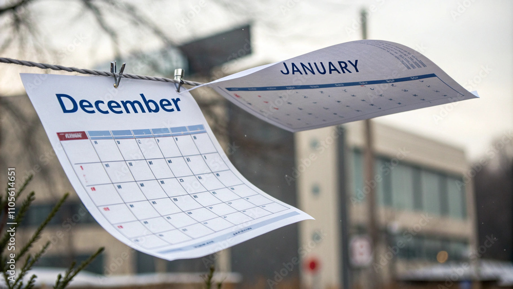 The transition from December to January, with the calendar flying in ...