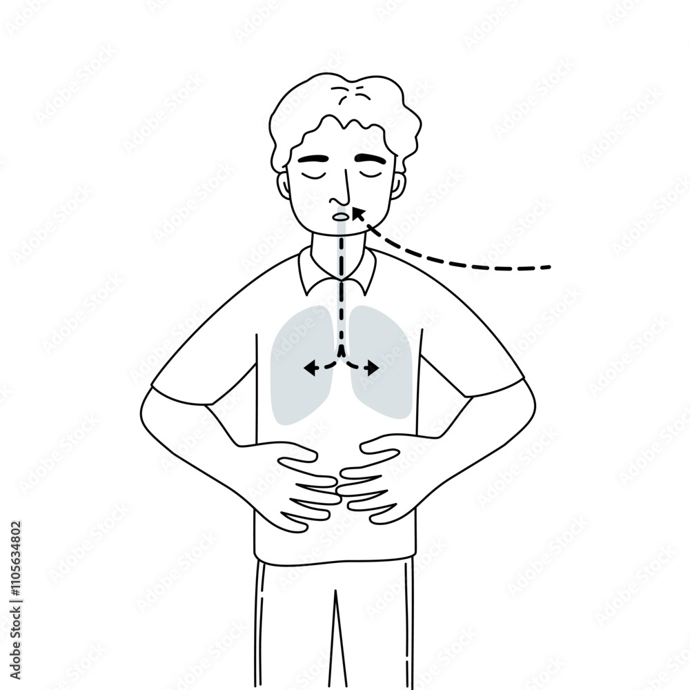 Outline drawing of a boy standing and breathing exercise. Stock Vector ...