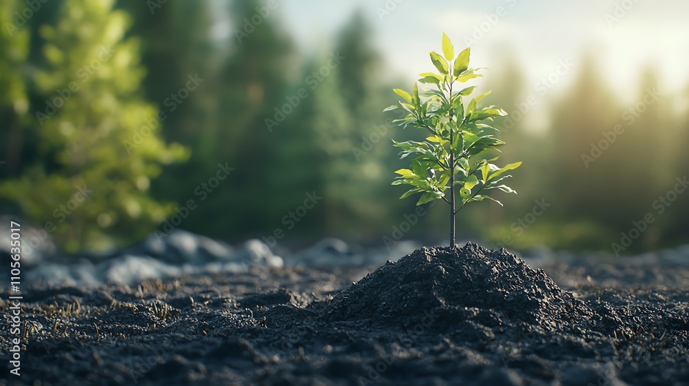 Tree planting with zero carbon impact, reforestation concept, 3D ...