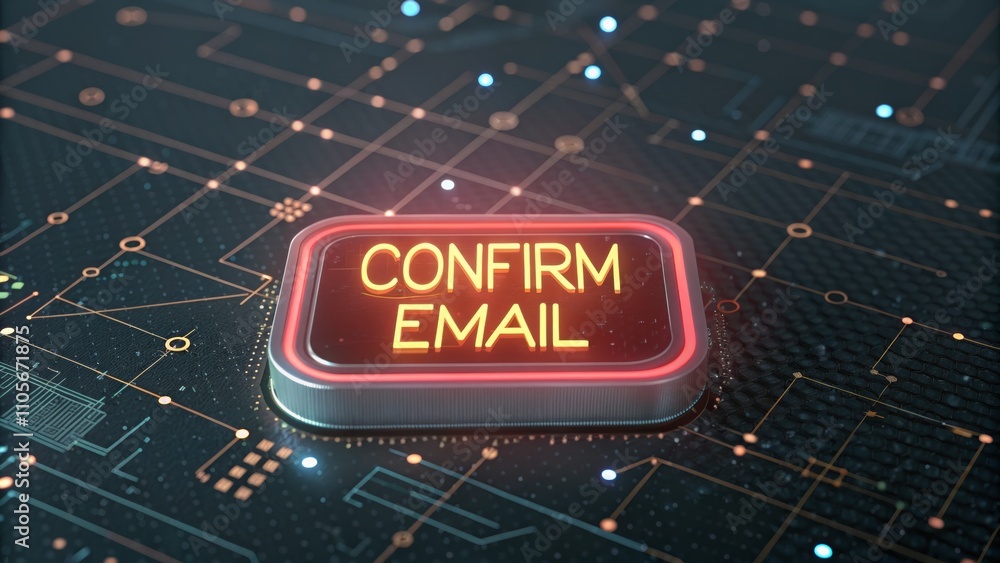 Confirm email button on a digital interface with glowing neon design ...