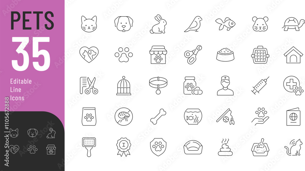 Pets Line Editable Icons set. Vector illustration in modern thin line ...