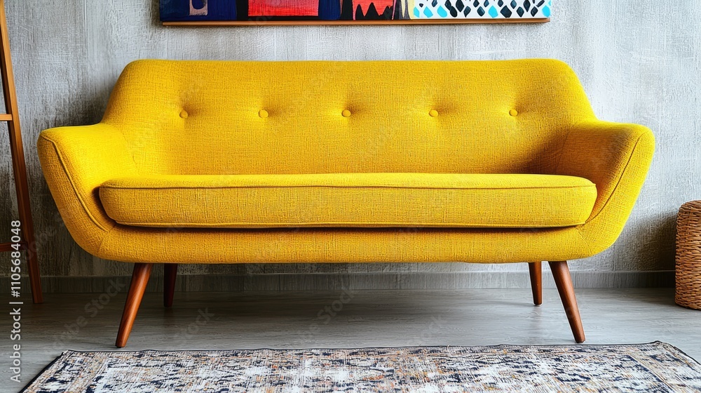 Bright yellow sofa in modern living room stylish interior design ...