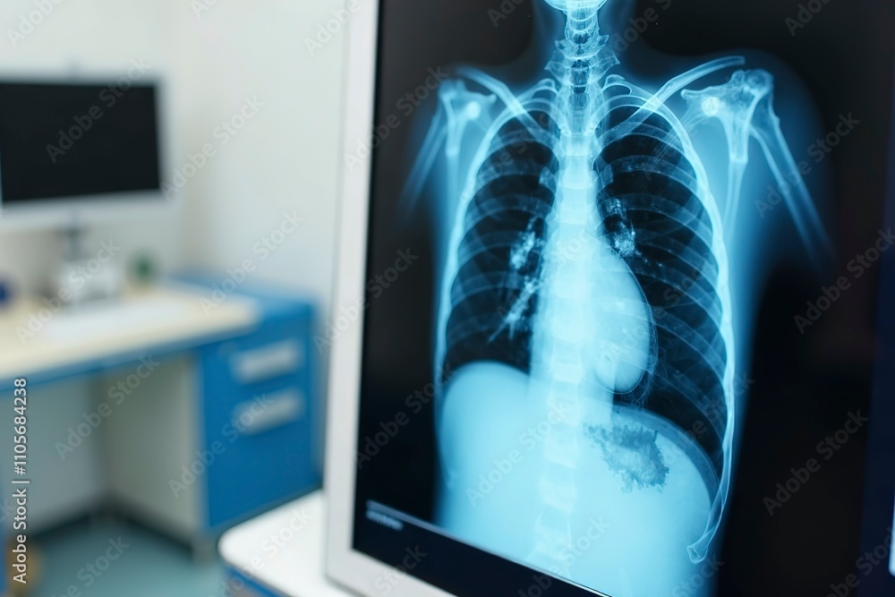Medical chest X-ray image showing detailed anatomy of lungs and heart ...