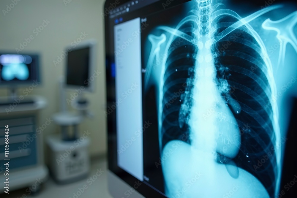 Medical chest X-ray image showing detailed anatomy of lungs and heart ...