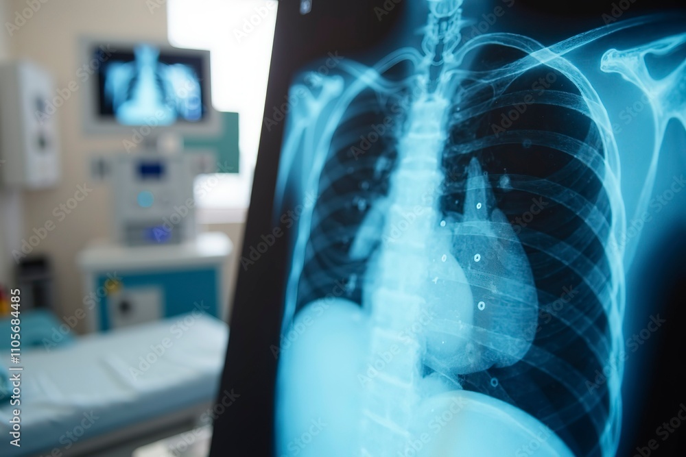 Medical chest X-ray image showing detailed anatomy of lungs and heart ...