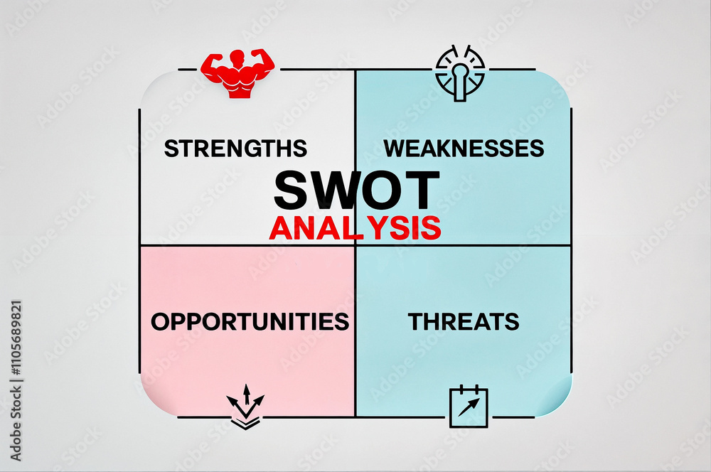 SWOT analysis template with four quadrants labeled abbreviation word ...