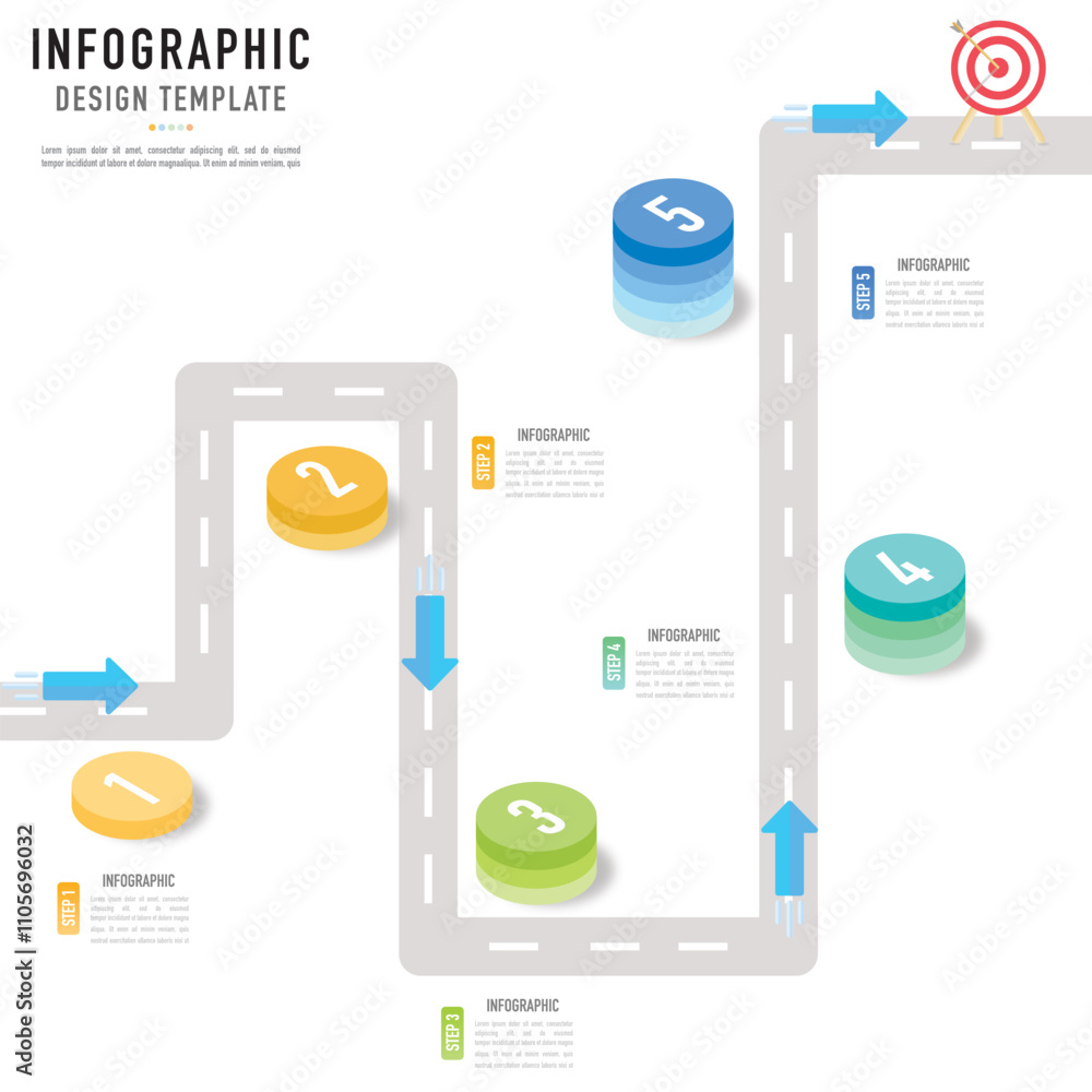 Circular isometric roadmap infographic template or element with 5 step, process, option ...