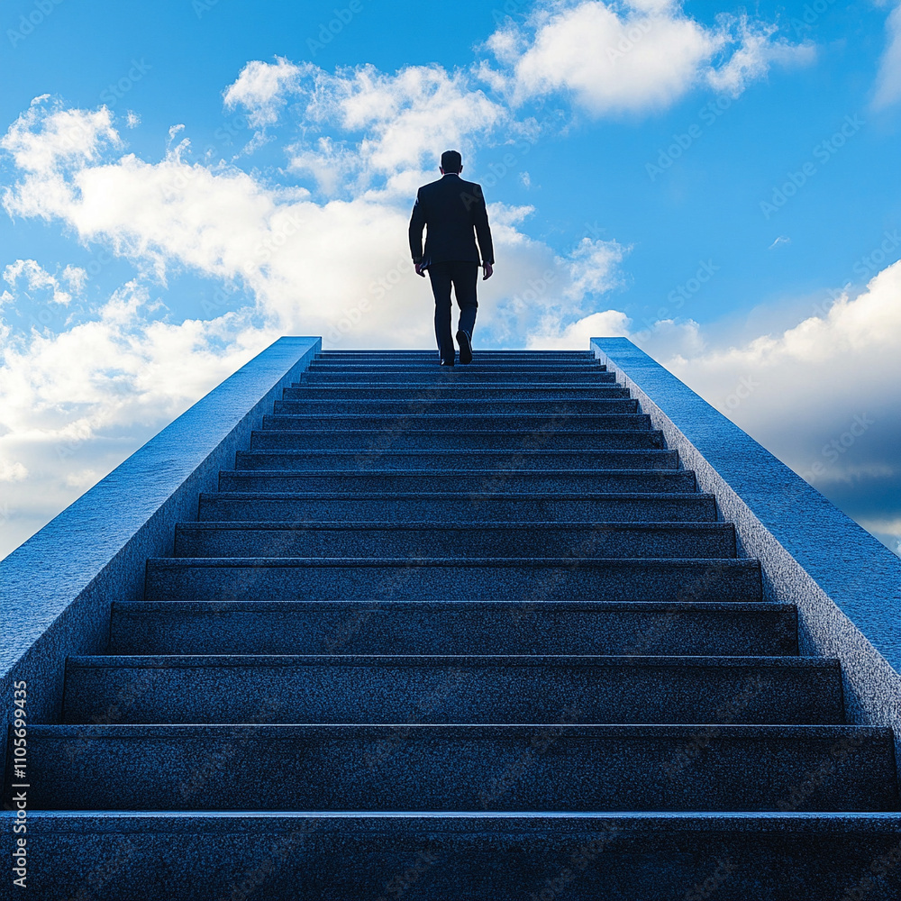 Man ascending stairs symbolizing progress urban environment ai ...