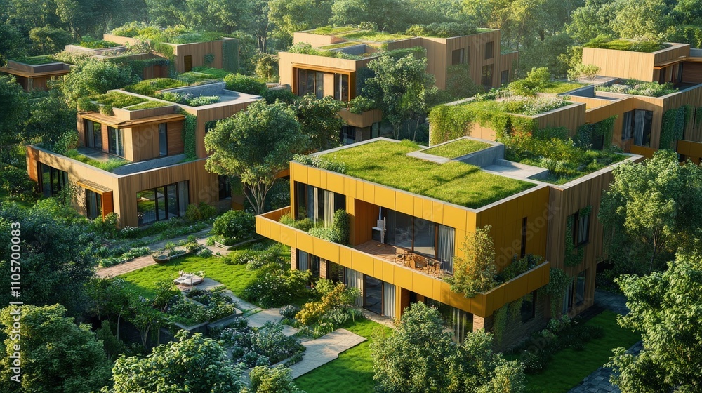 An architect designing a sustainable eco-village, using natural ...
