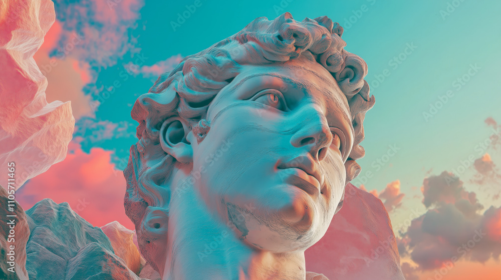 Sculpture meets surrealism as an iconic figure emerges against a ...