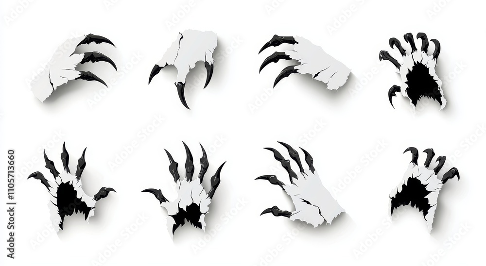 Isolated modern pets or wild animals leave claw marks and scratches ...