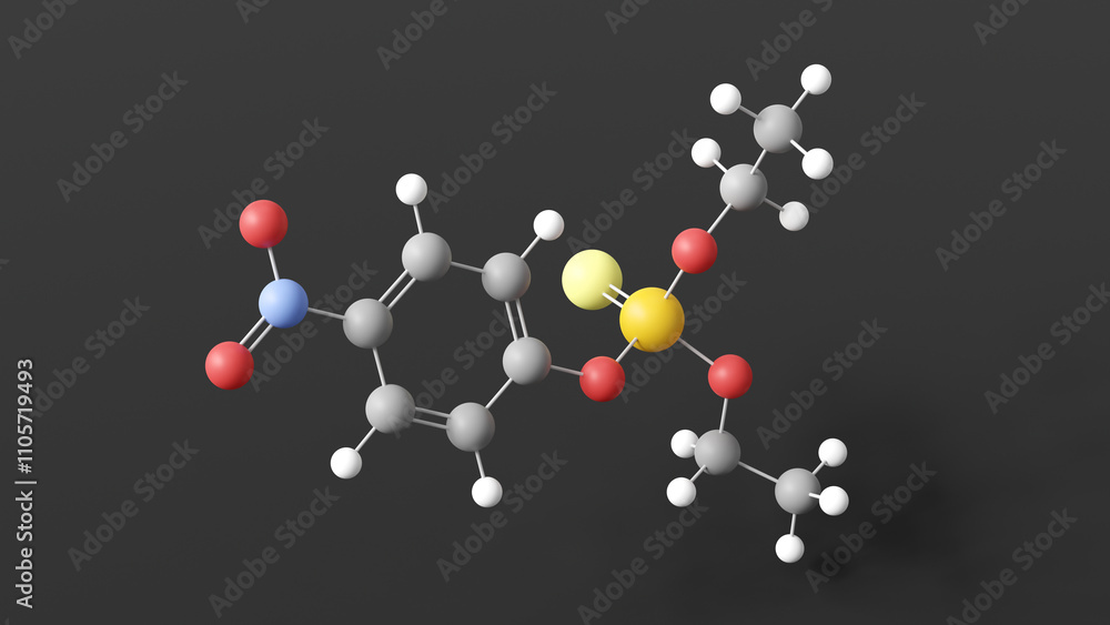 parathion molecule 3d, molecular structure, ball and stick model ...