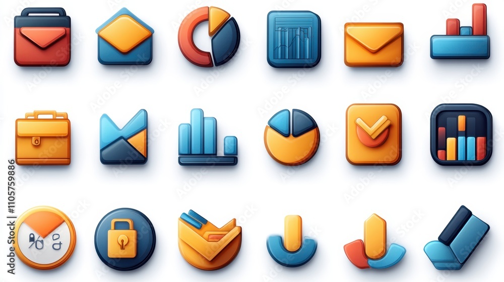 A set of various random business icons in full detail, isolated on a ...