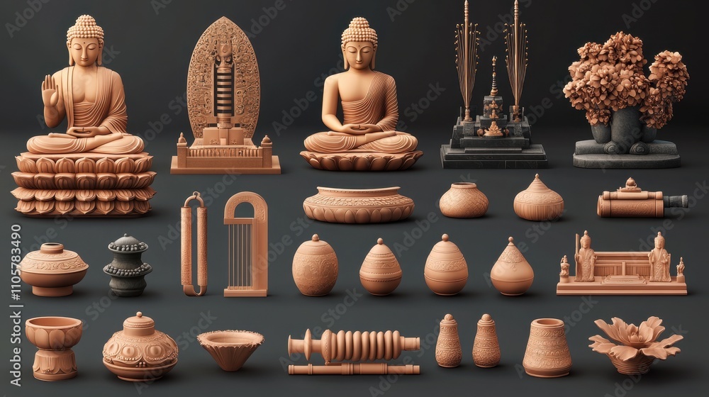 A set of various Buddha minimal icons in full detail, isolated on a ...