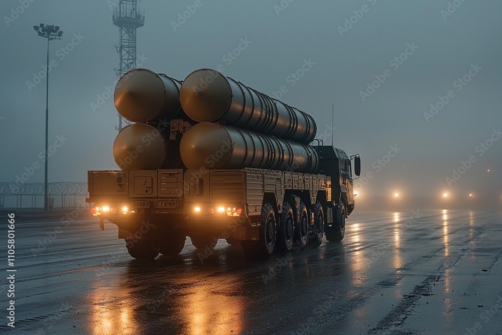S-400 missile defense system launcher elevating missiles at a fortified ...