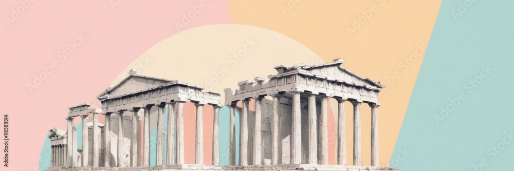 an artistic representation of ancient Greek architecture, specifically ...