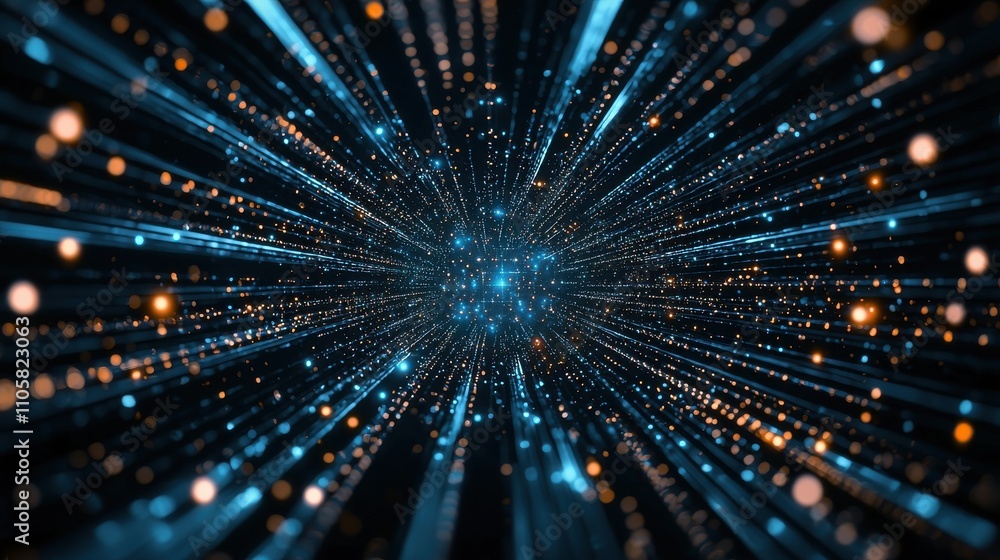 Dynamic light particles in motion abstract space digital art virtual ...