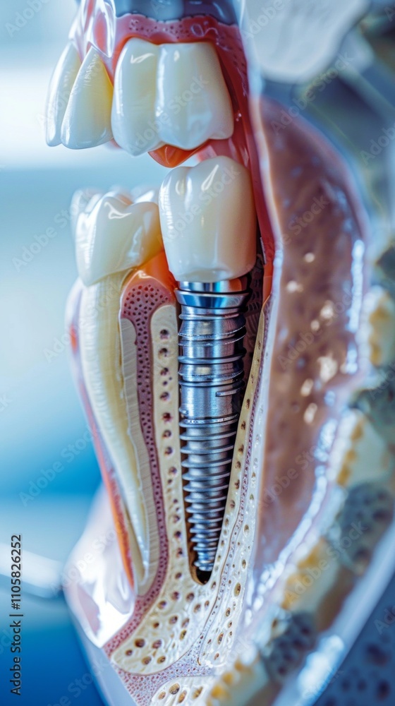 Foto de Stock Cross-section dental model displays mouth with implant ...