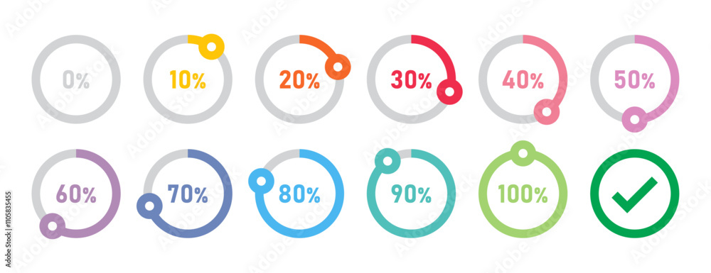 Infographic loading circles and progress circles set with 0 to 100 ...