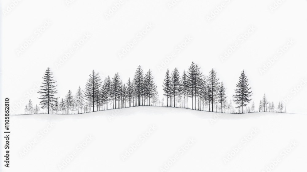 Minimalist architectural CAD drawing of a tree line in side view Stock ...