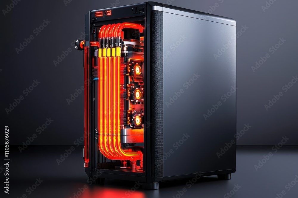 Modern PC Case with LED Lighting and Custom Cooling System Stock Photo ...