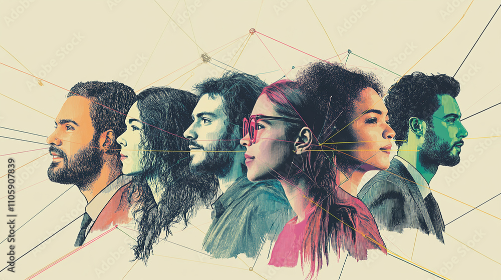 Portraits linked by lines depict the collaborative spirit essential for ...