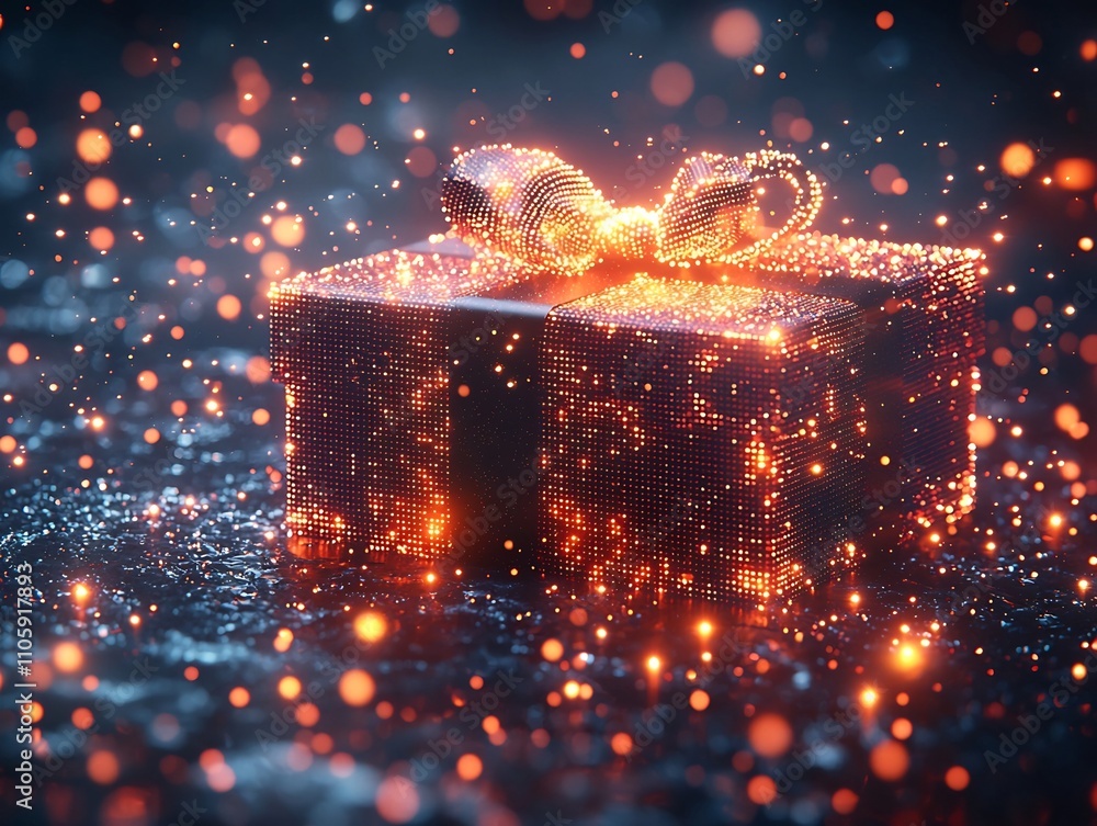Glowing Pixelated Virtual Gift Box Symbolizing Digital Reward ...