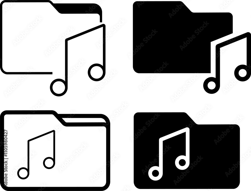music folder icon set. Music notes symbol. Musical note wave. Musical ...