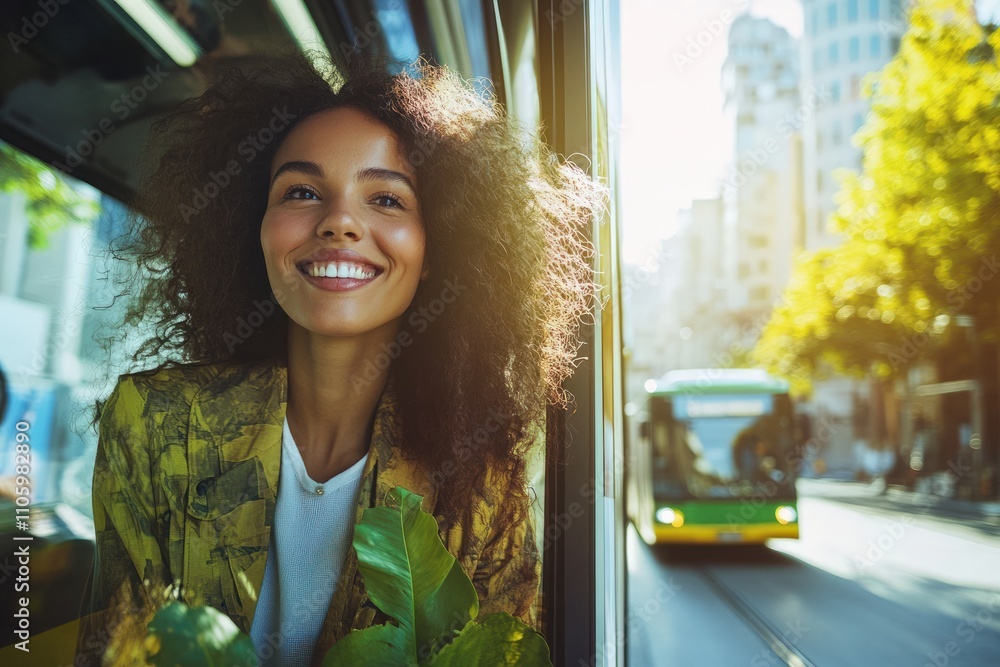 Urban transit campaign with electric buses in a cityscape, promoting ...