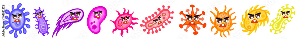 Bacteria and germ in circle. Bacterias, disease cells and germs in ...