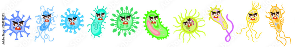 Bacteria and germ in circle. Bacterias, disease cells and germs in ...